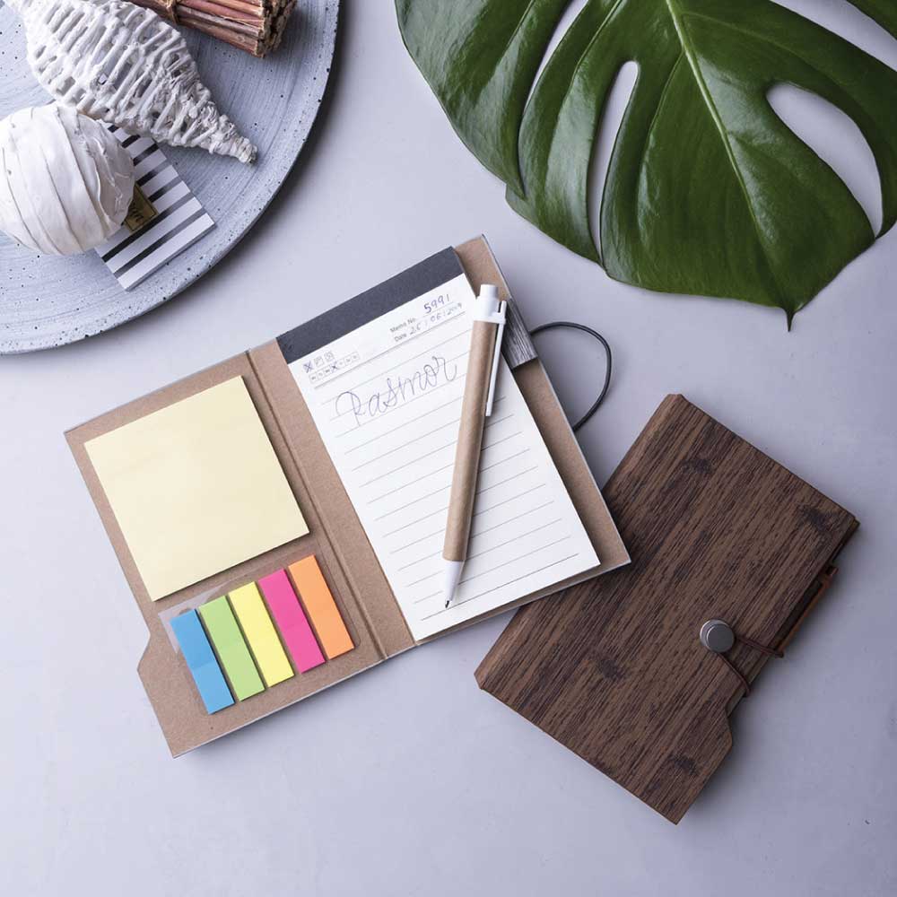 Wood Design Notebook with Sticky Note and Pen | Promotional Gifts ...