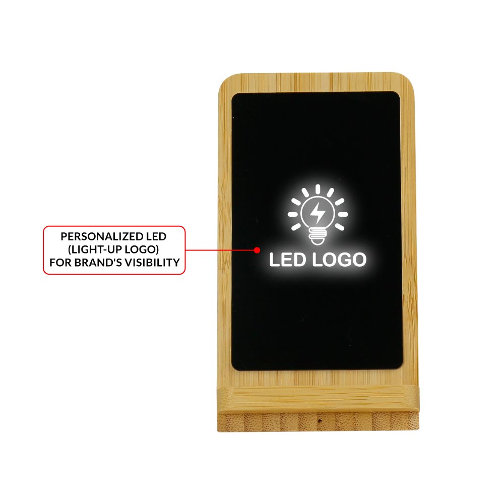 Bamboo Fast Wireless Charger Stand 15W with LED Logo | Promotional ...