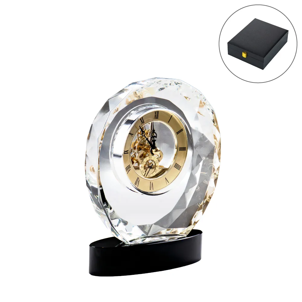 Round Crystal Clock Awards with Oval Glass Base in Box | Promotional ...